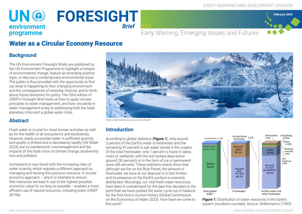 UNEP Foresight Brief: Water as a Circular Economy Resource